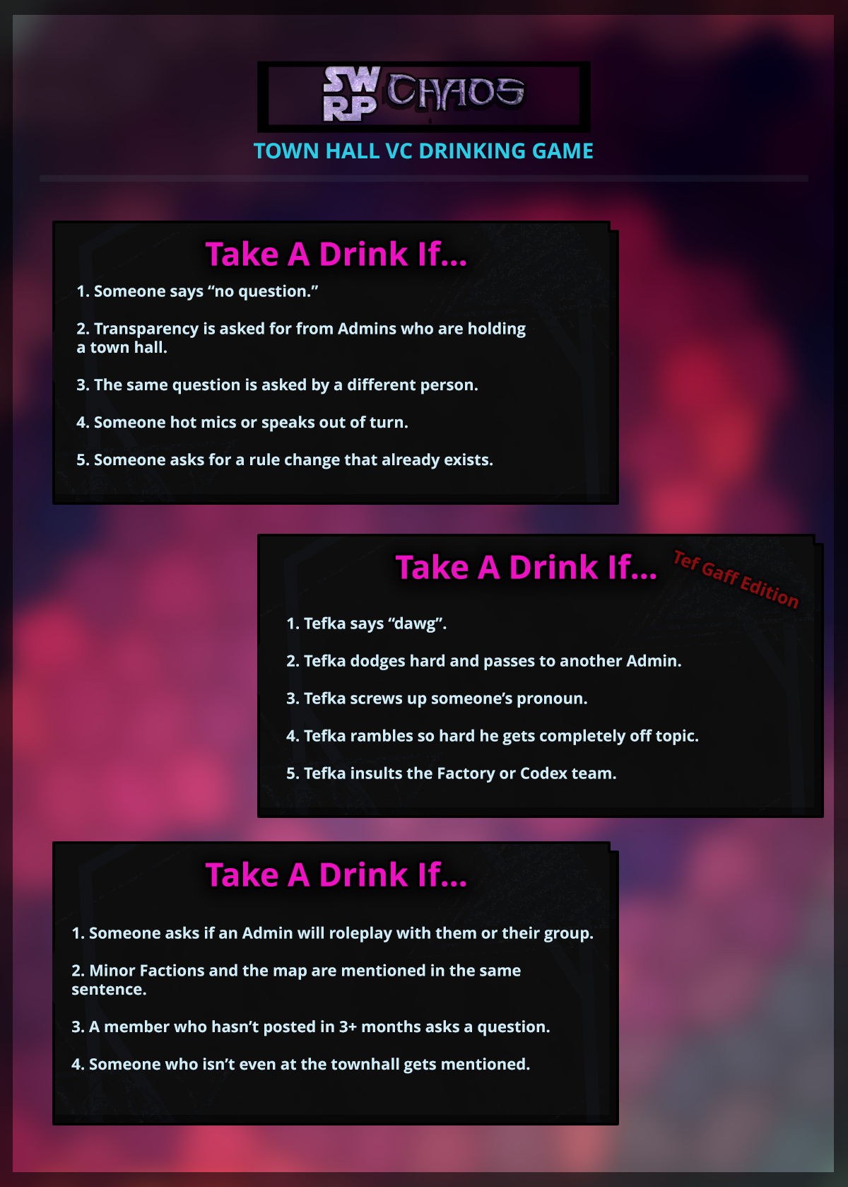 Townhall VC Drinking Game | Star Wars Roleplay: Chaos